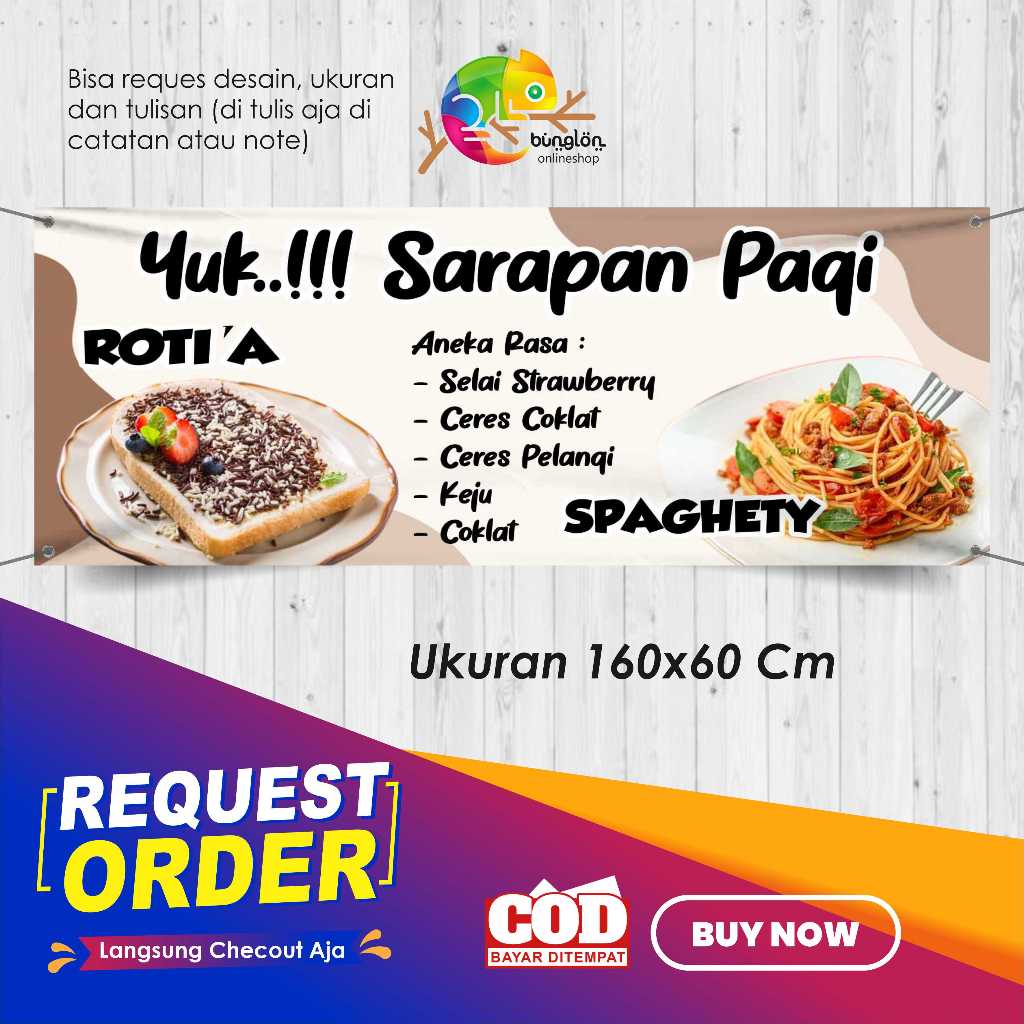 Jual Spanduk 160x60 Banner Sarapan Pagi Roti Dan Spaghety | Shopee ...