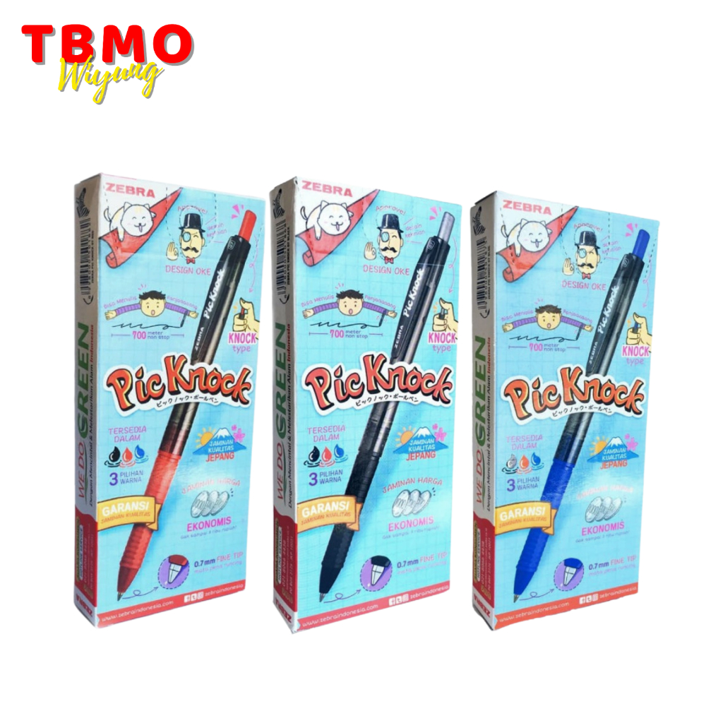 Jual TBMO Bolpen / Pulpen Picknock Zebra 0.7 Per Pack Isi 12 Pcs ...