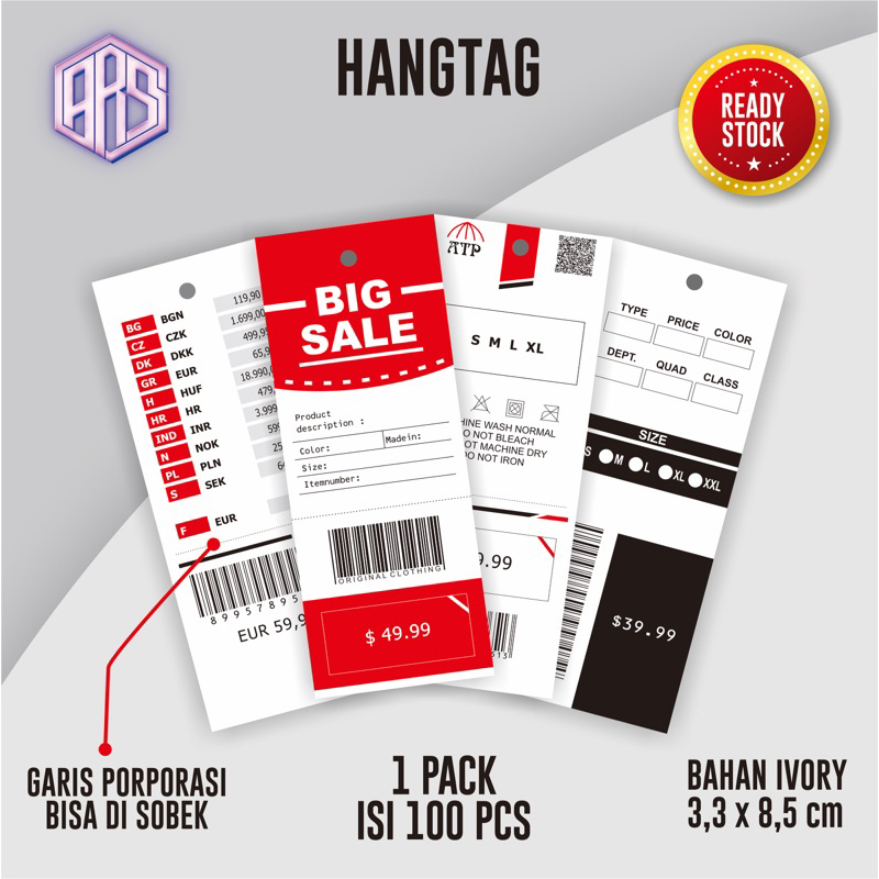 Jual (100pcs) hang tag label baju/ hangtag barcode garis porporasi ...