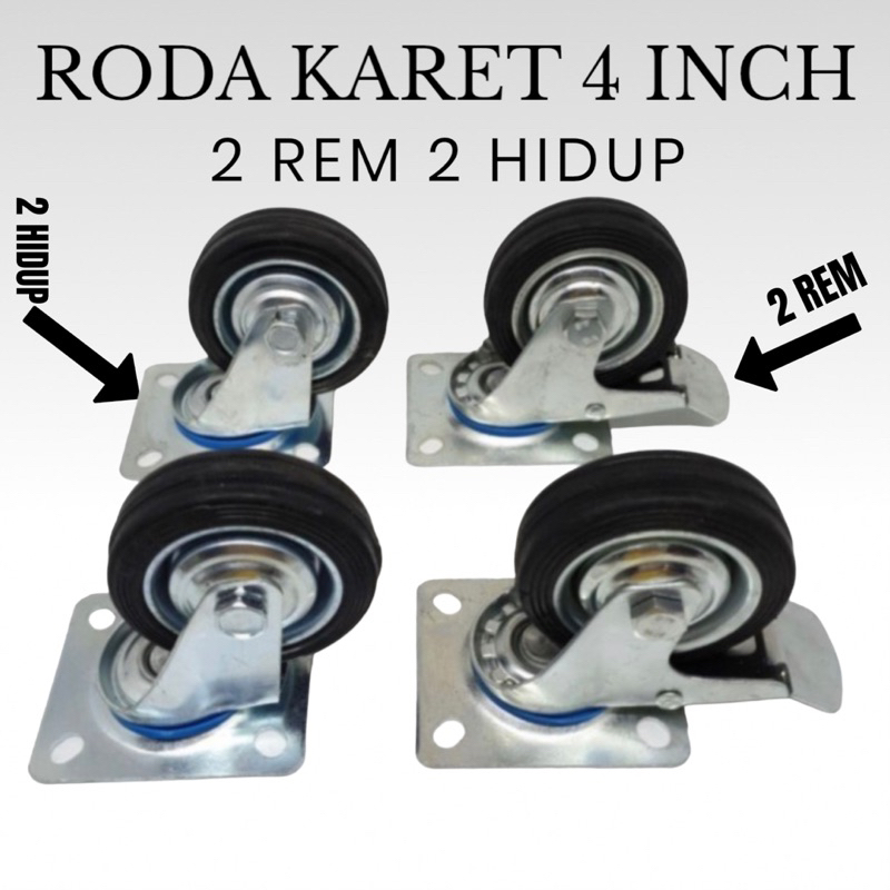 Jual Roda Troli karet 4 inch 2 Rem 2 hidup Roda trolly Roda gerobak 2 ...