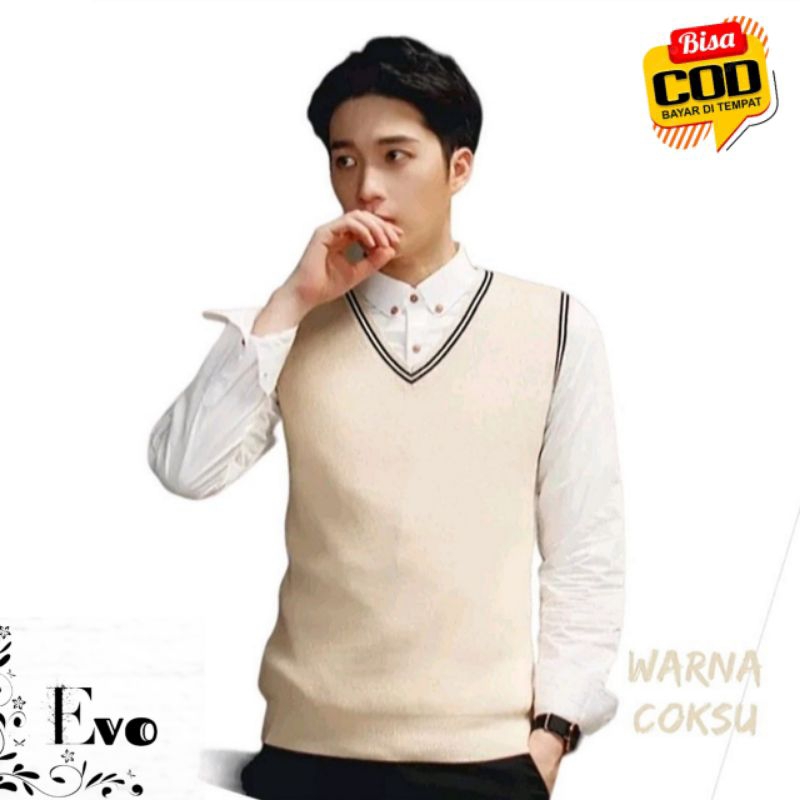 Jual EVO | Premium Rompi strip polos | Knit vest dewasa - v neck ...