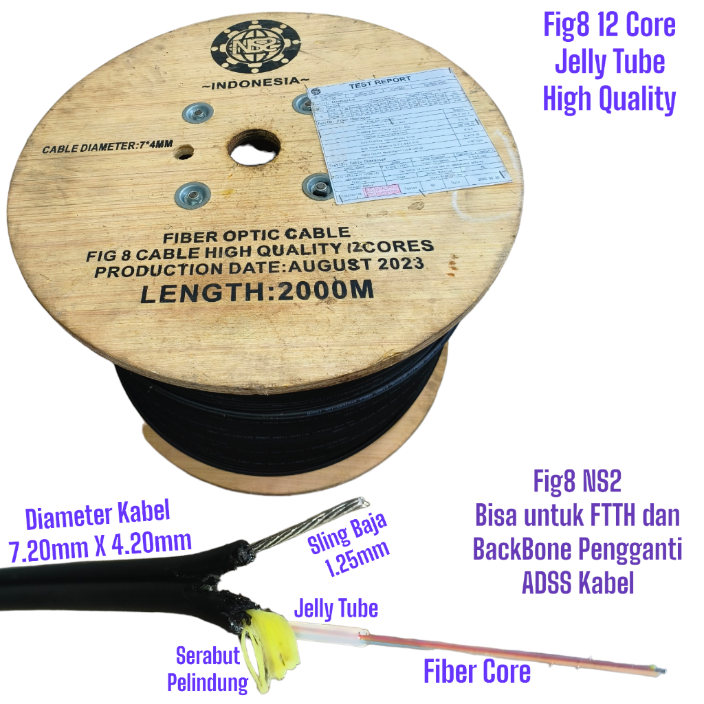 Jual kabel fo 12 core fig8 jelly tube NS2 high quality 2km / dropcore fig 8 12 core | Shopee ...