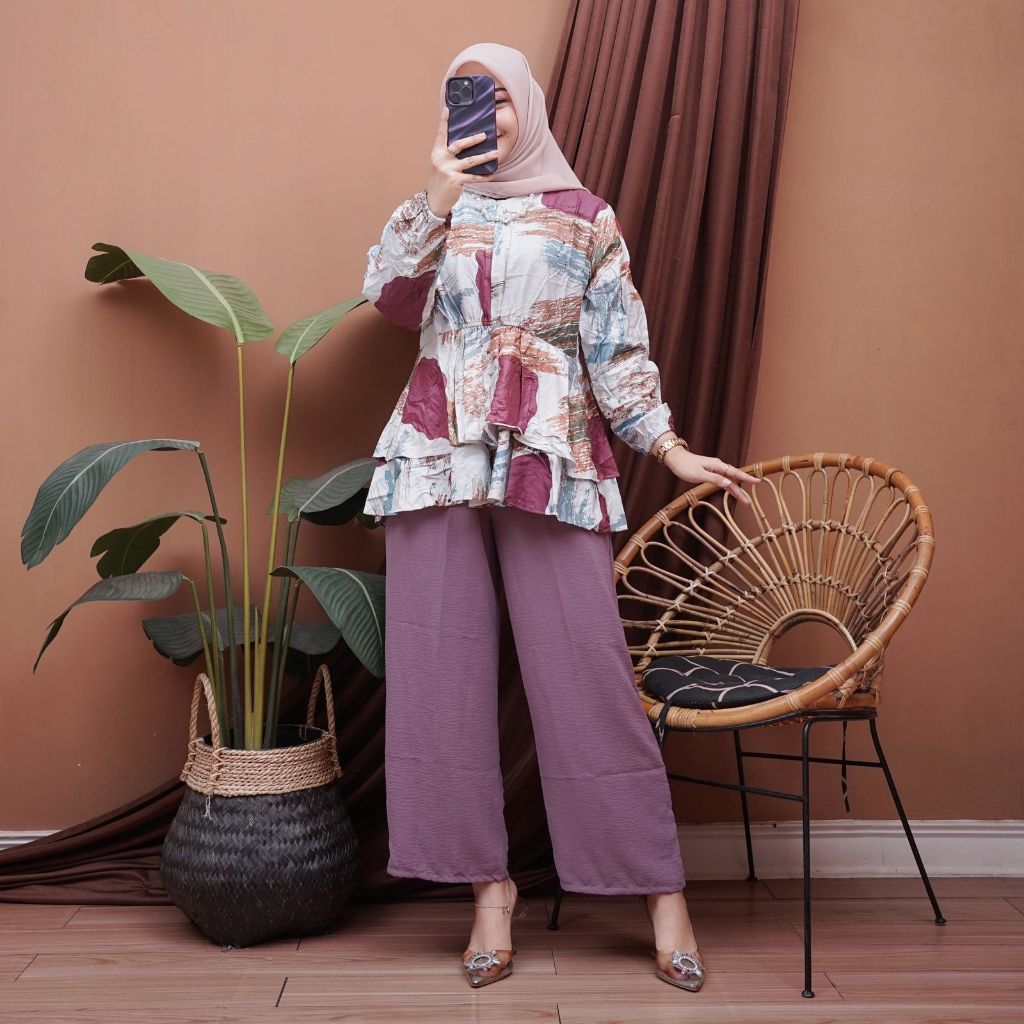 Jual ONE SET AURELIA TUNIK RAYON - SETELAN LONG TUNIK RAYON MOTIF BUNGA ...
