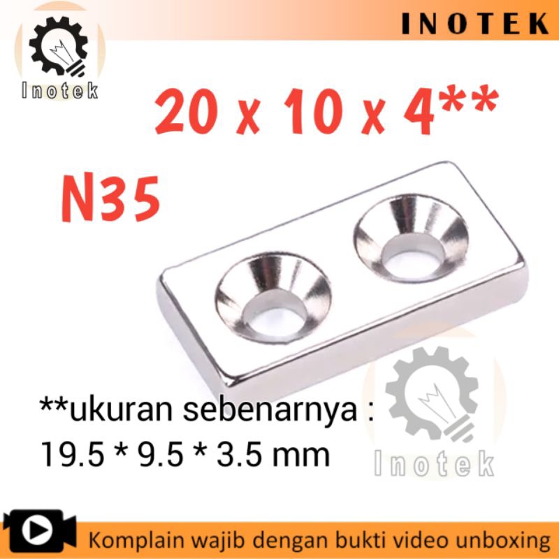Jual magnet kuat NdFeB kotak berlubang neodymium 20x10x4 strong magnet ...