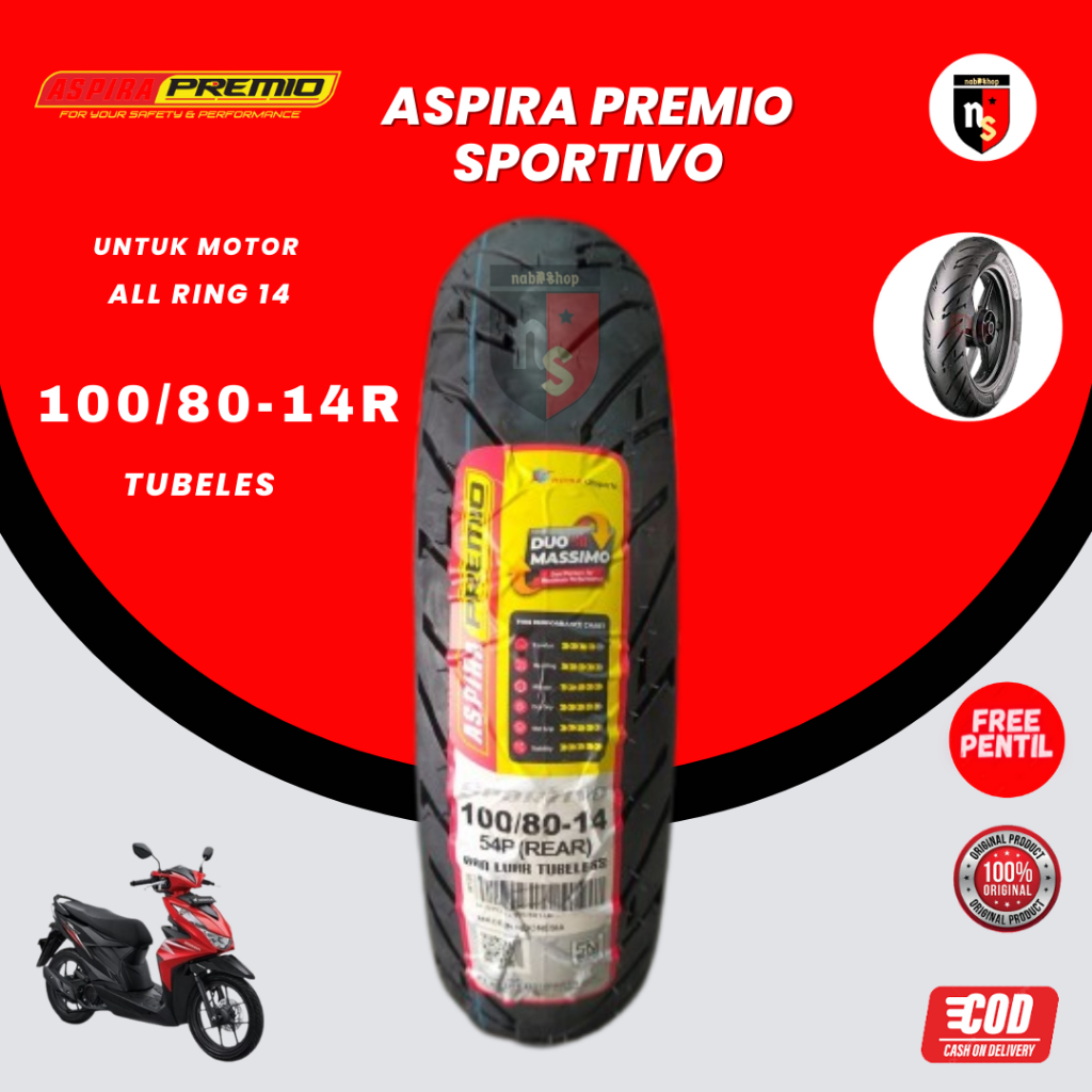 Jual Aspira Premio Sportivo 100/80-14 Ban Motor Matic Free Pentil Tubeless | Shopee Indonesia