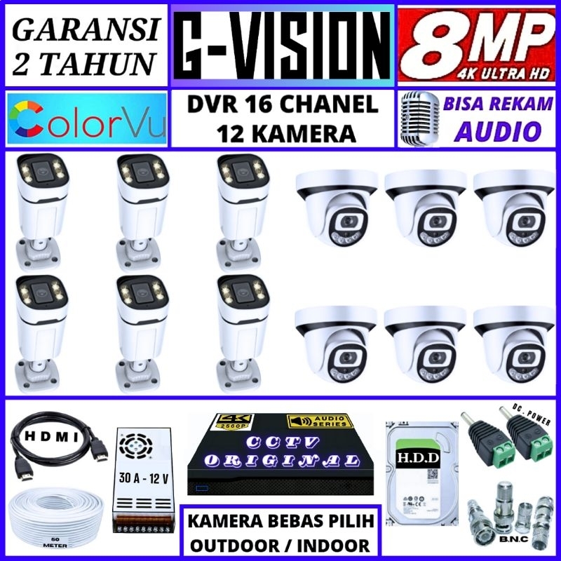 Jual PAKET CCTV 12 CAMERA COLORVU AUDIO LENGKAP --> 8MP ULTRA HD (4K ...