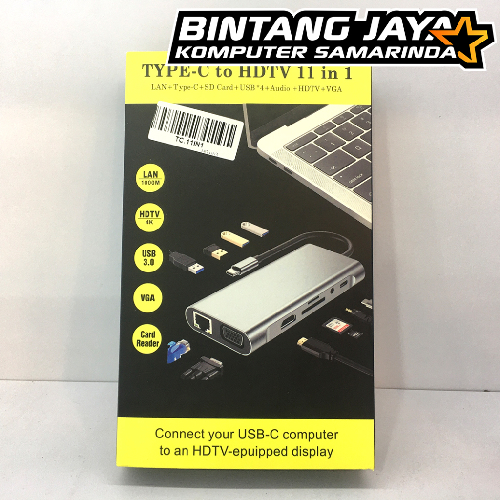 Jual Type C to HDTV 11 in 1 Adapter Converter LAN + SD Card + USB 4 ...