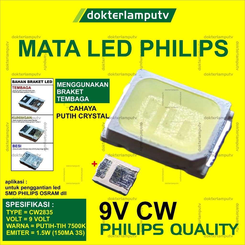 Jual Mata LED Philips cw 2835 9v 6v braket tembaga lumen tinggi ...