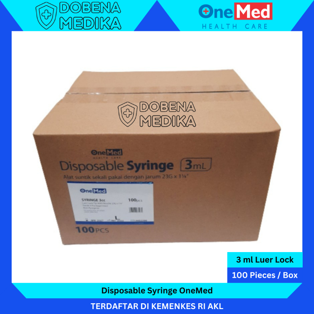 Jual Disposable Syringe 3 ml OneMed Luer Lock Type With Needle isi 100 / Suntikan 3 cc Tipe Ulir ...
