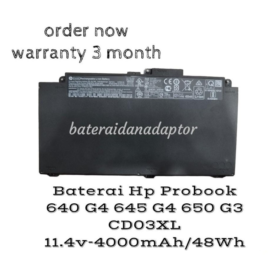 Jual Baterai Hp Probook 640 G5 645 G4 650 G3 CD03XL | Shopee Indonesia
