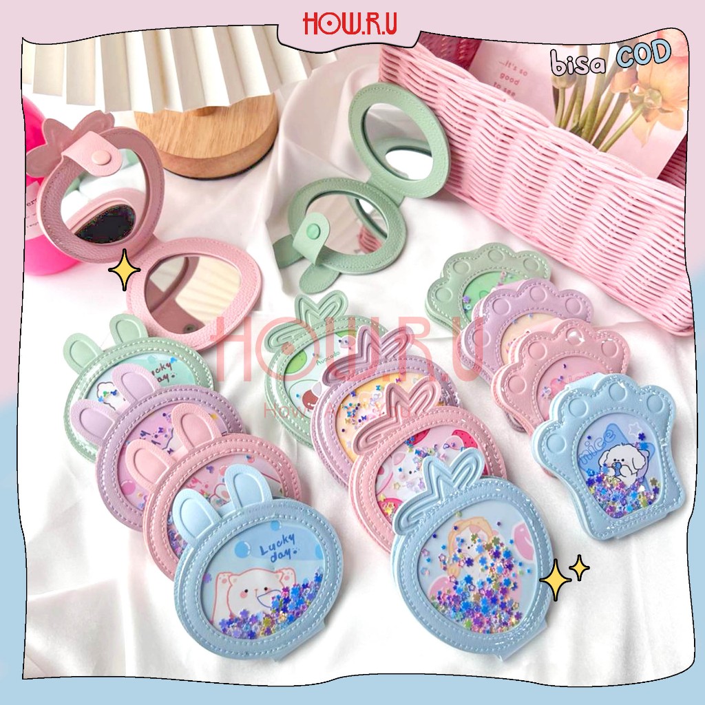 Jual HOW.R.U | Cermin Saku Lipat 2 Sisi PU Case Lucu | Shopee Indonesia