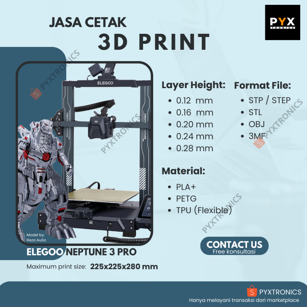 Jual Jasa Cetak 3D Print 3 Dimensi custom bahan PLA PLA+ PETG TPU Flexible Printing | Shopee ...