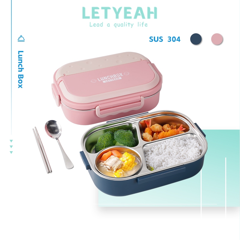 Jual LetYeah Tempat Makan Stainless 4 Grid Lunch Box SUS304 Kotak Makan ...