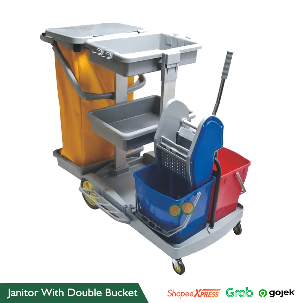 Jual Janitor Cart With Double Bucket D11-C Trolley Kebersihan serbaguna | Shopee Indonesia