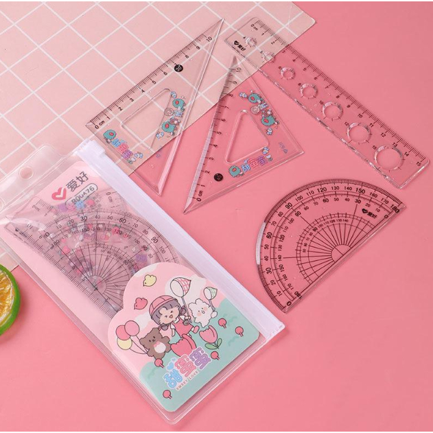 Jual Penggaris Set isi 4 Fancy / Penggaris Plastik 1 Set Isi 4 ...