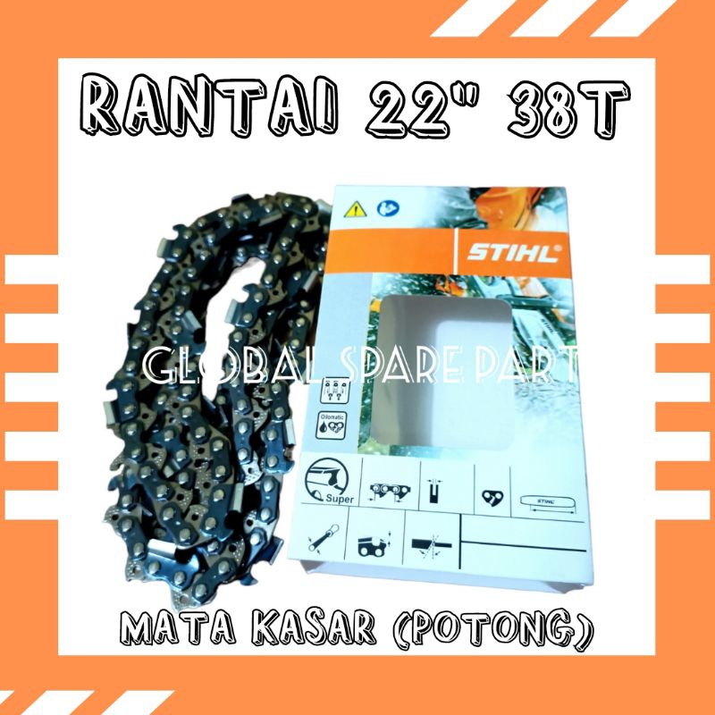 Jual RANTAI 22" inch MATA KASAR 38T POTONG GERGAJI MESIN CHAINSAW/SENSO/SINSO MINI 5200 5800 ...