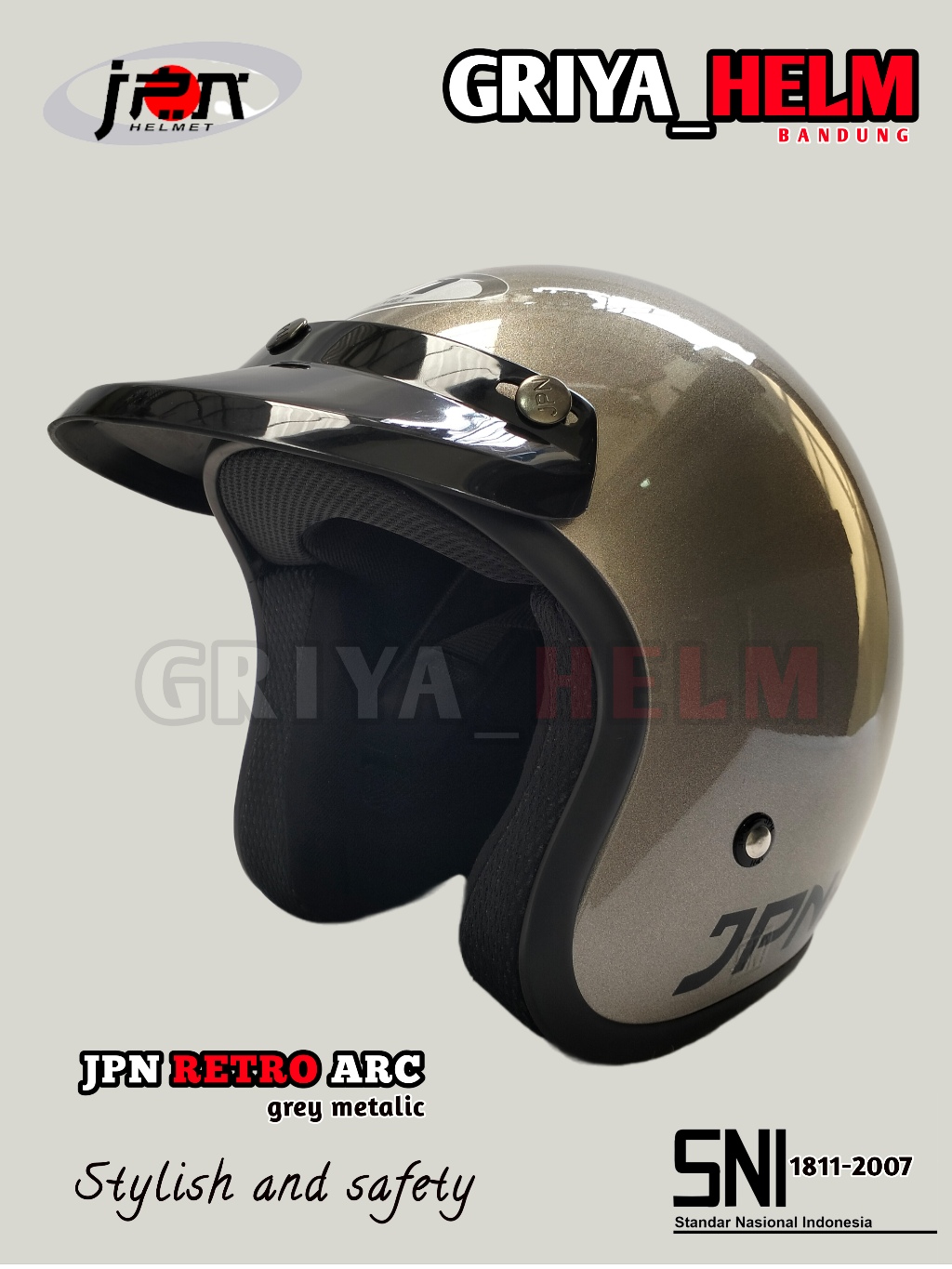 Jual Helm jpn retro abu grey metalic SNI | Shopee Indonesia