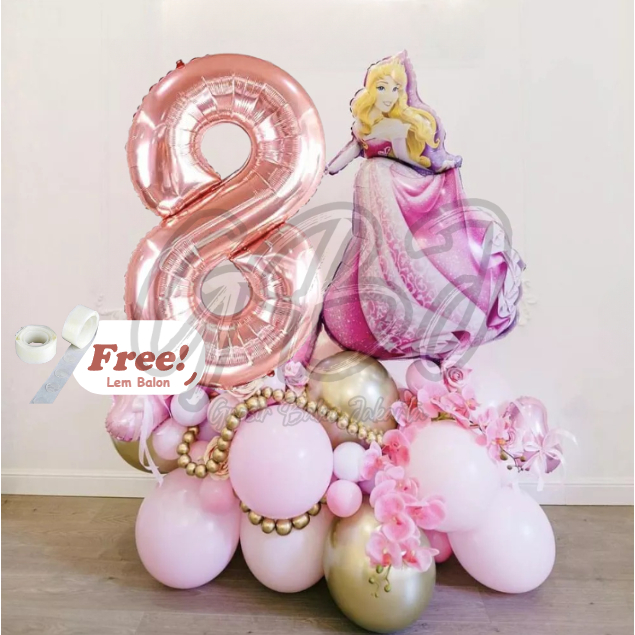 Jual [PAKET PREMIUM] JUMBO Rosegold Dekorasi Ulang Tahun Tema Aurora ...