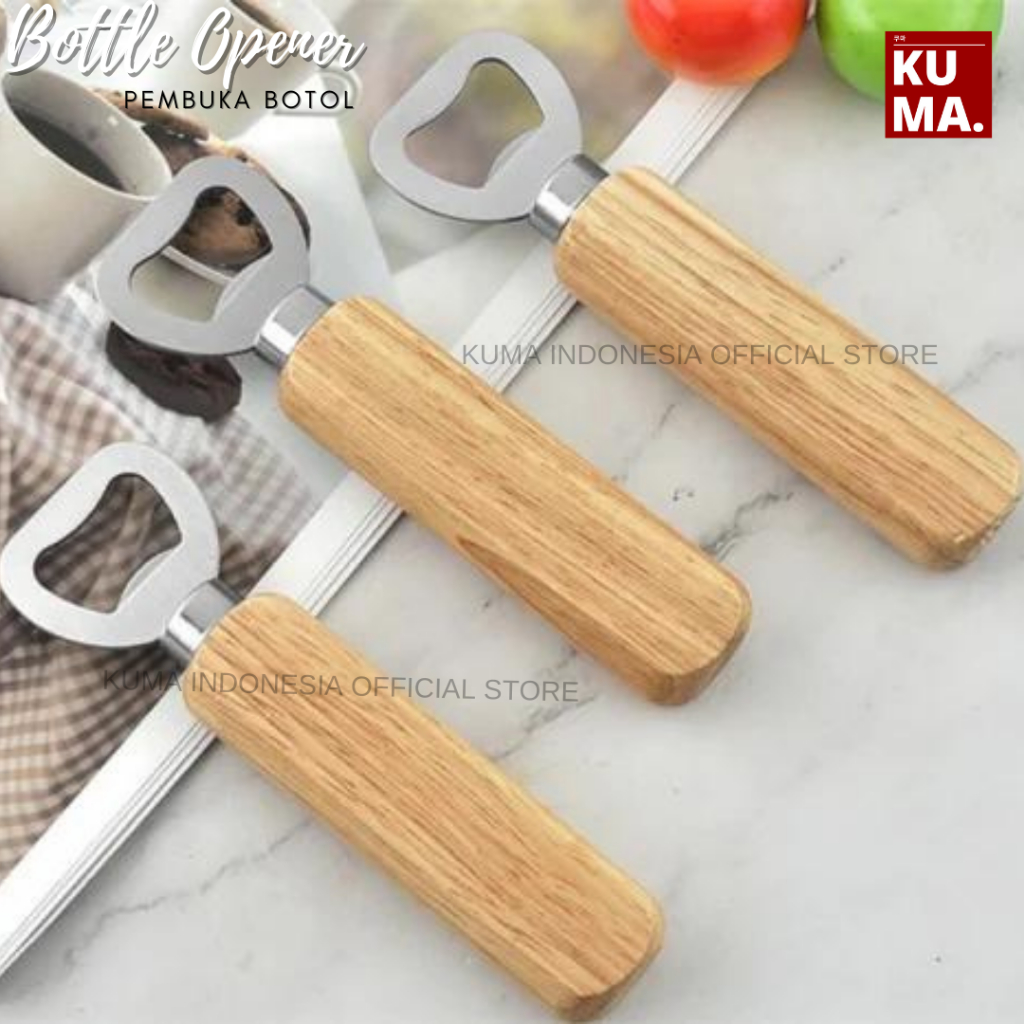 Jual KUMA Pembuka Botol Gagang Kayu Aestetik Stainless Steel Pembuka ...
