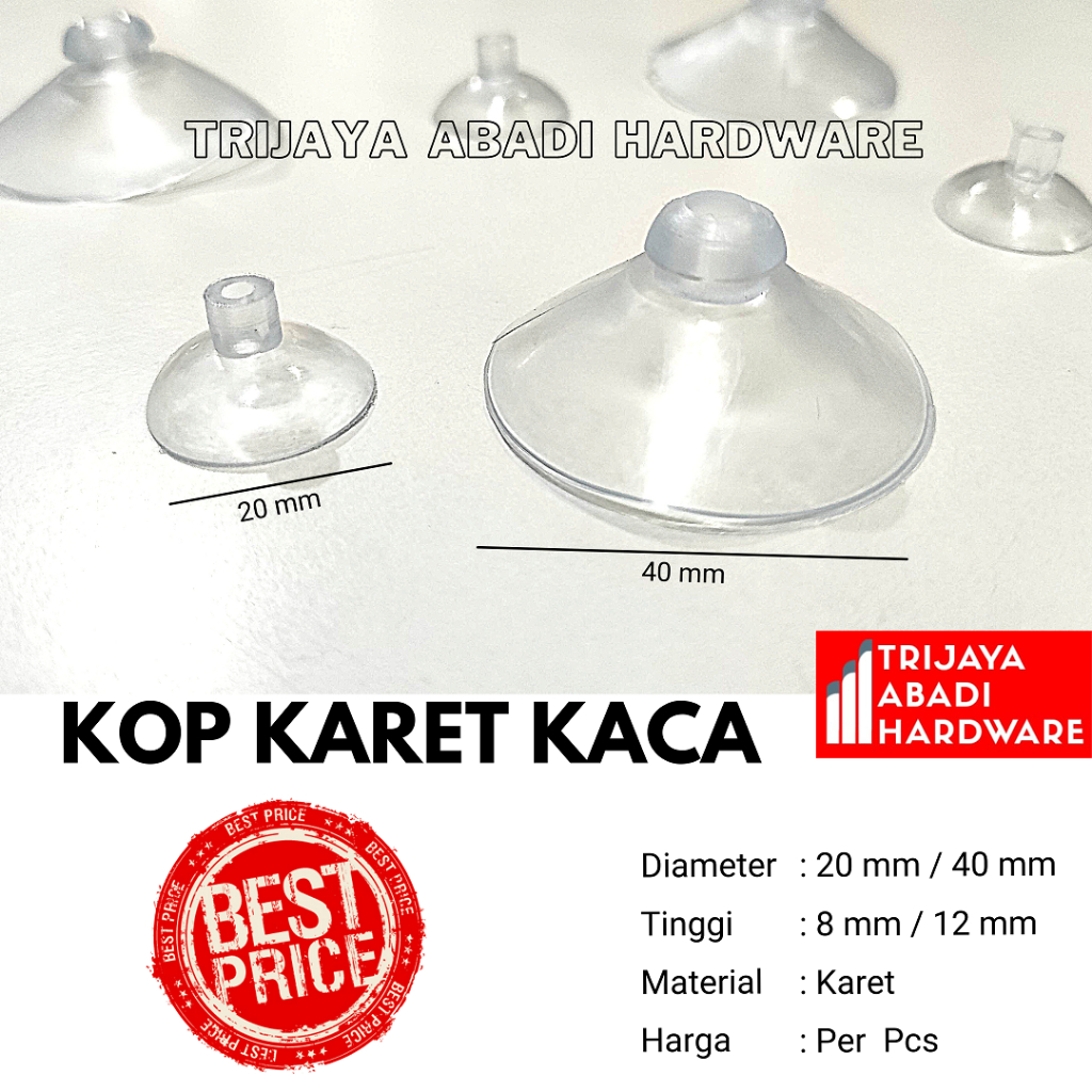 Jual Kop Kaca Karet Bening 20 mm 30 mm Tempelan Ceplokan Kaca ...