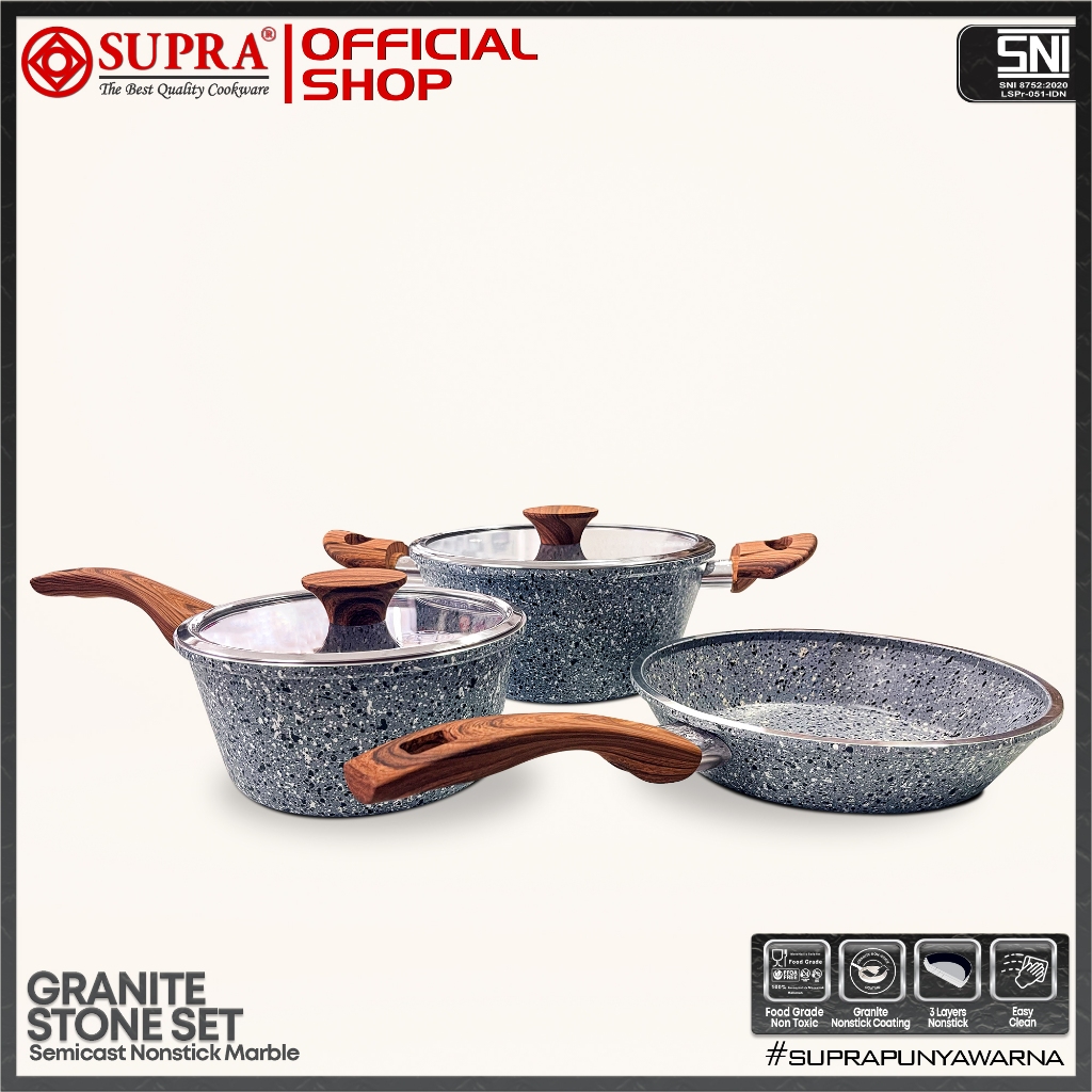 Jual SUPRA Panci Set Anti Lengket 5 Pcs Semicast Stone Series | Shopee ...