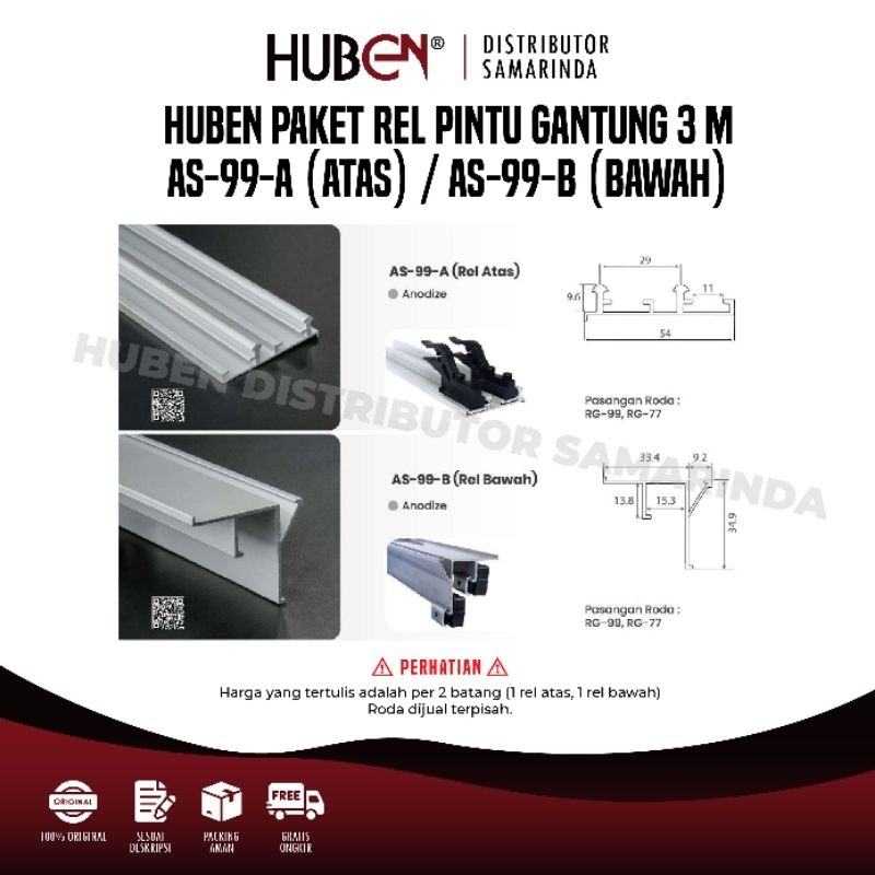 Jual (Isi 2) HUBEN Rel Pintu Sliding Gantung AS-99-A AS-99-B Rel Atas ...