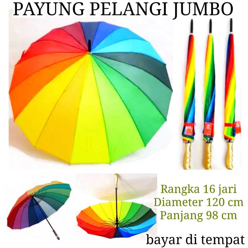 Jual Payung Pelangi 16 jari Rainbow Umbrella Besar Gerobak Jualan Kuat ...