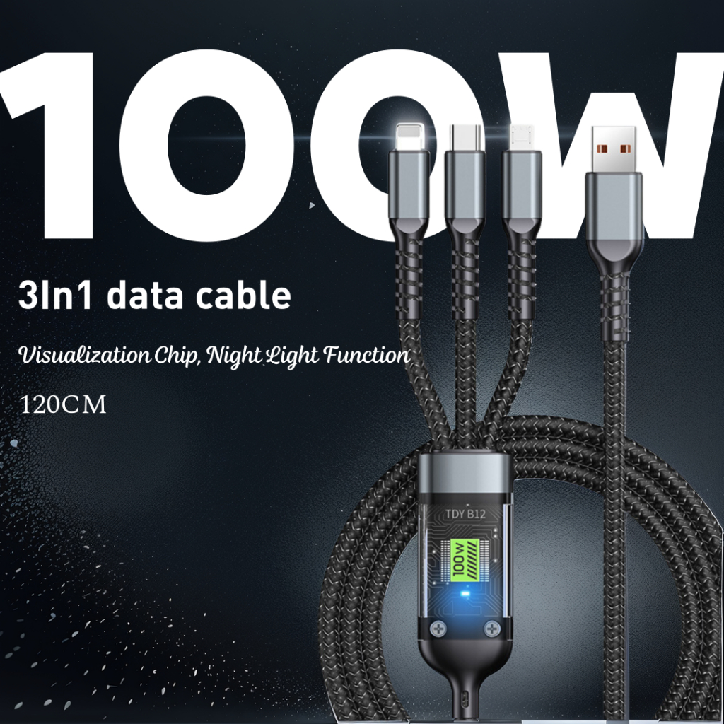 Jual DIMAX 3-in-1 Data Cable 100W 6A Super Fast Charging MIcro USB Type-C Lighting 1.2m Data ...