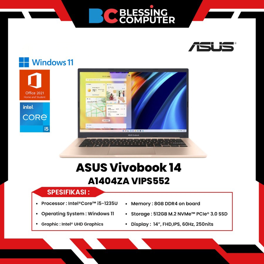Jual ASUS Vivobook 14 A1404ZA VIPS552 Core i5 1235U 8GB 512GB W11 Tera ...