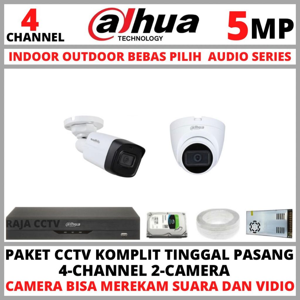 Jual PAKET CCTV DAHUA 4 CHANNEL 2 CAMERA 5MP 2560H CAMERA CCTV KAMERA ...