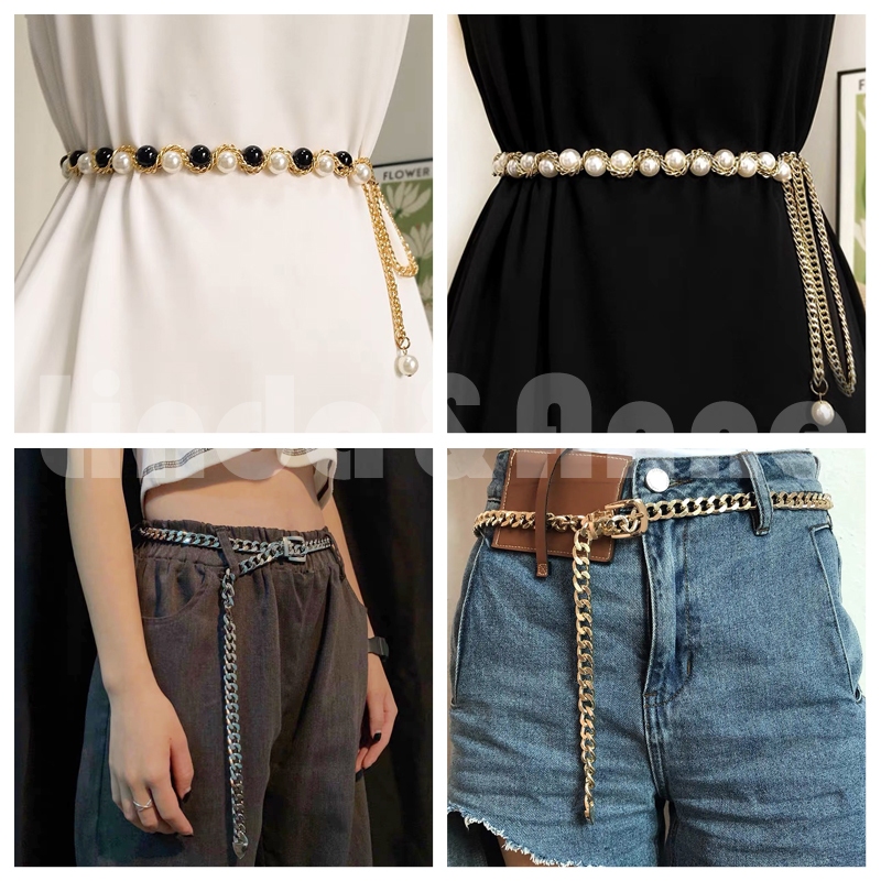 Jual Ikat Pinggang Wanita Model Rantai Mutiara Untuk Gamis Celana Dress Gesper Wanita Kekinian ...