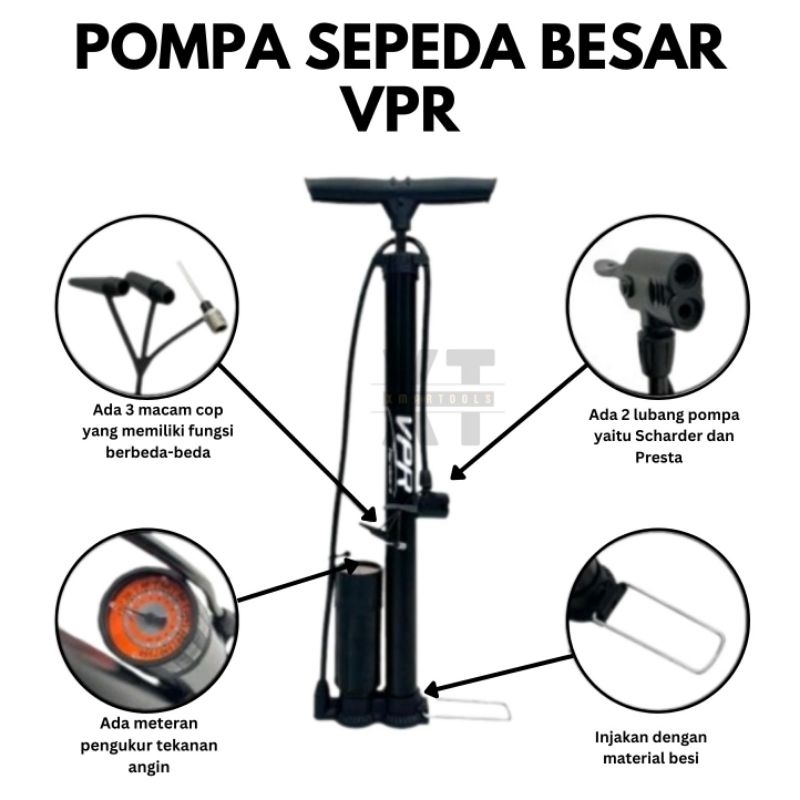Jual Pompa angin sepeda tabung meter / Pompa bola ban besar VPR ...