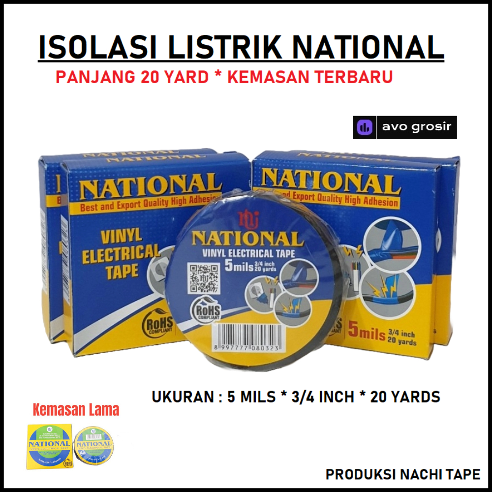 Jual lakban Isolasi Listrik National PVC 3/4 inch x 20 Y kualitas ...