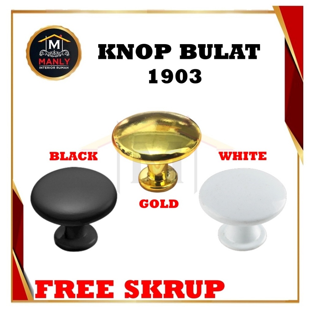 Jual Knop Bulat Knob 1903 Bulat Tarikan Laci Pintu Lemari Gold Black ...