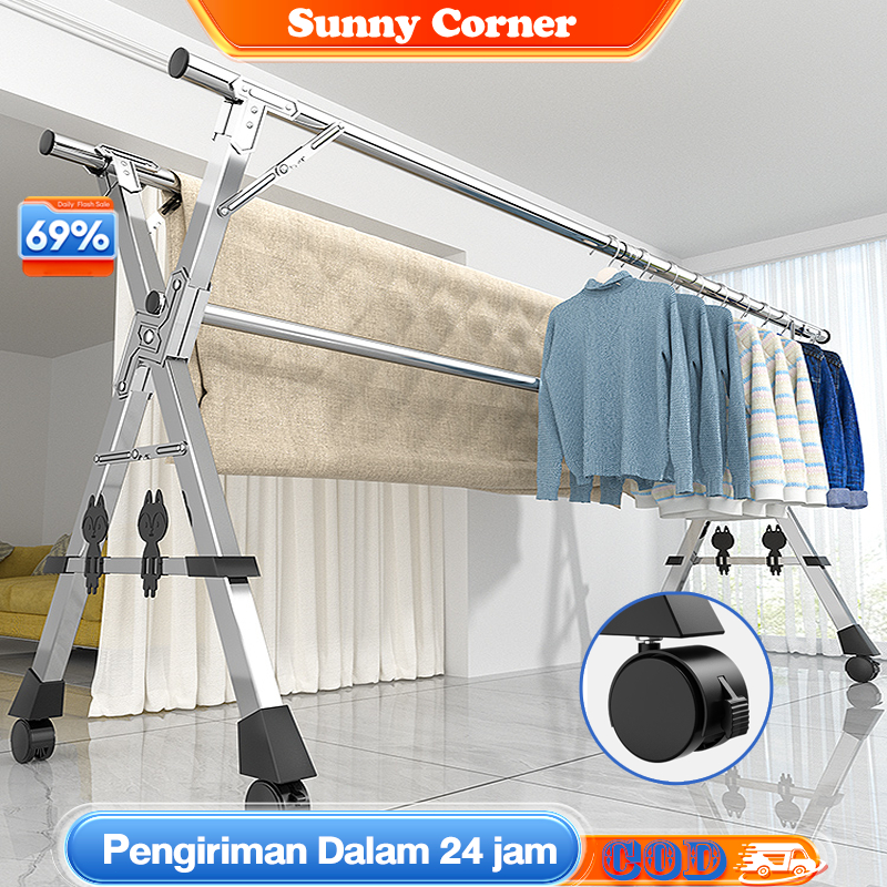 Jual Jemuran Baju Lipat dengan Roda Jemuran Baju Stainless Steel ...