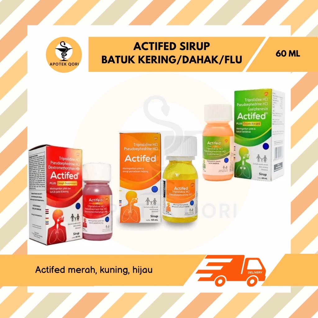 Jual ACTIFED MERAH HIJAU KUNING 60 ML/FLU BATUK KERING/FLU BATUK ...