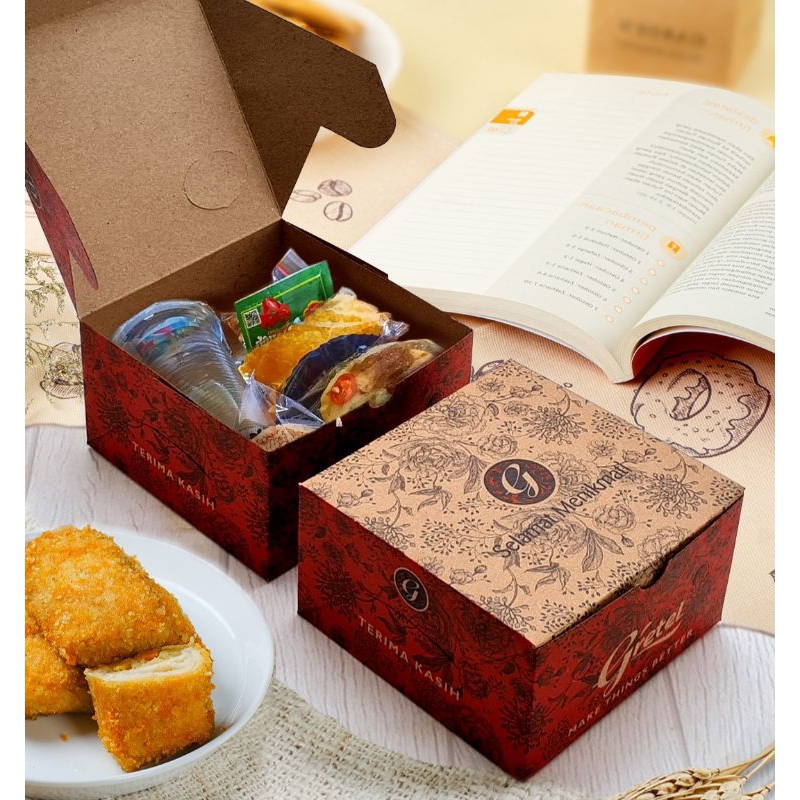 Jual isi 50 dus snack box gretel gs brown / dus kue ukuran 12x12 12x14 ...