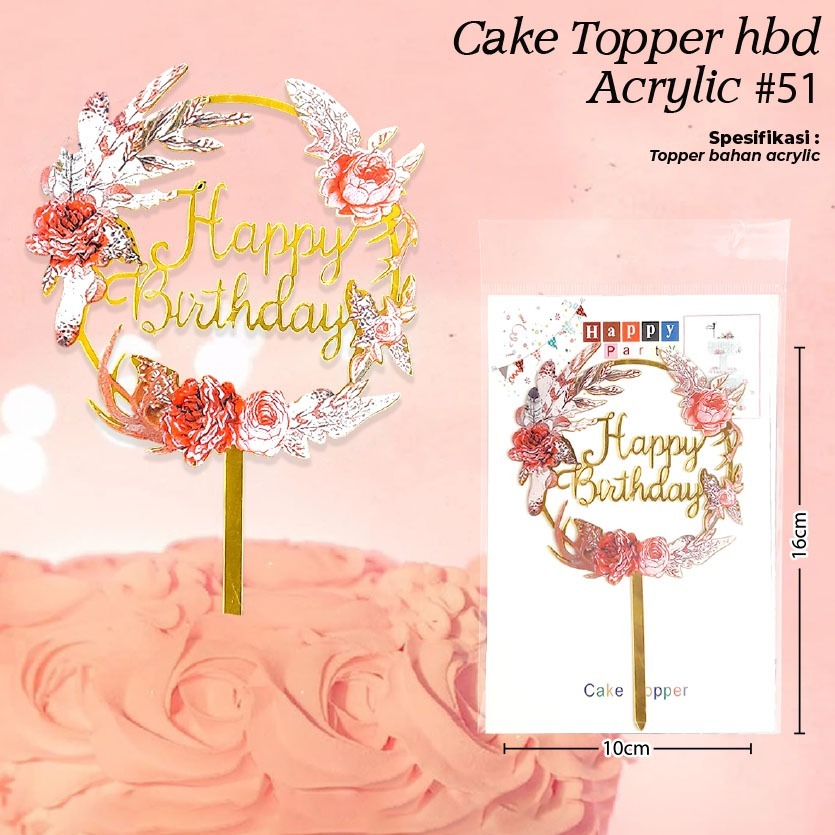 Jual Cake Topper HBD Acrylic 51| 52| 53| 54| 55| Topper Hiasan Kue ...