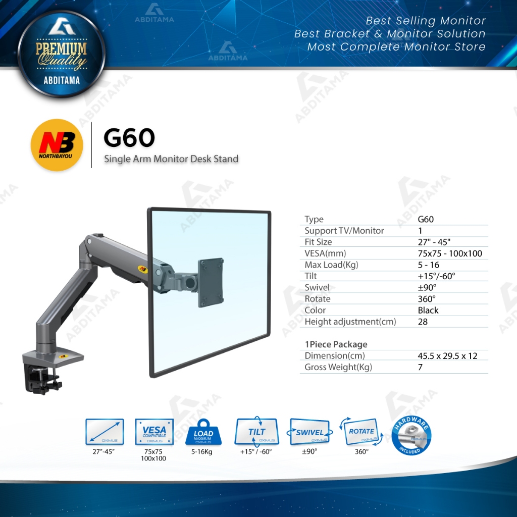 Jual Bracket Monitor Meja North Bayou NB G60 Naik Turun Single Monitor ...