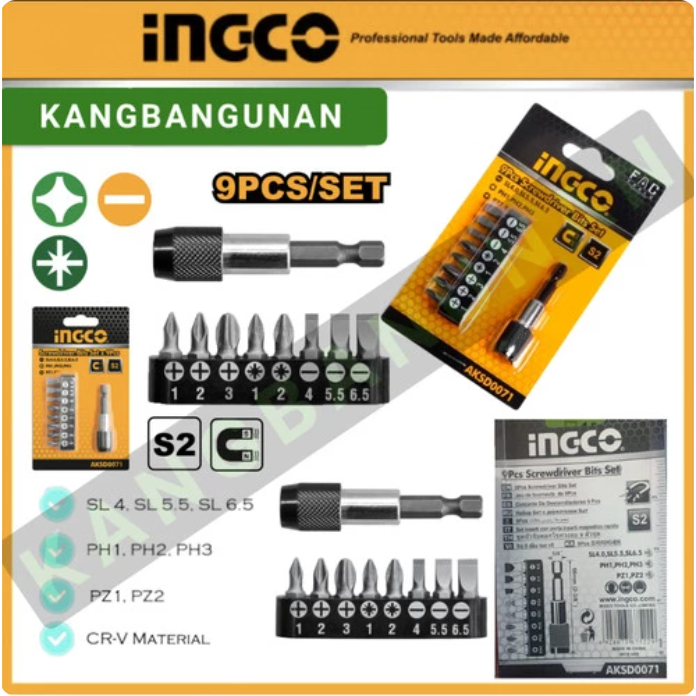 Jual Mata Obeng Set 9 pcs INGCO AKSD0071 | Shopee Indonesia
