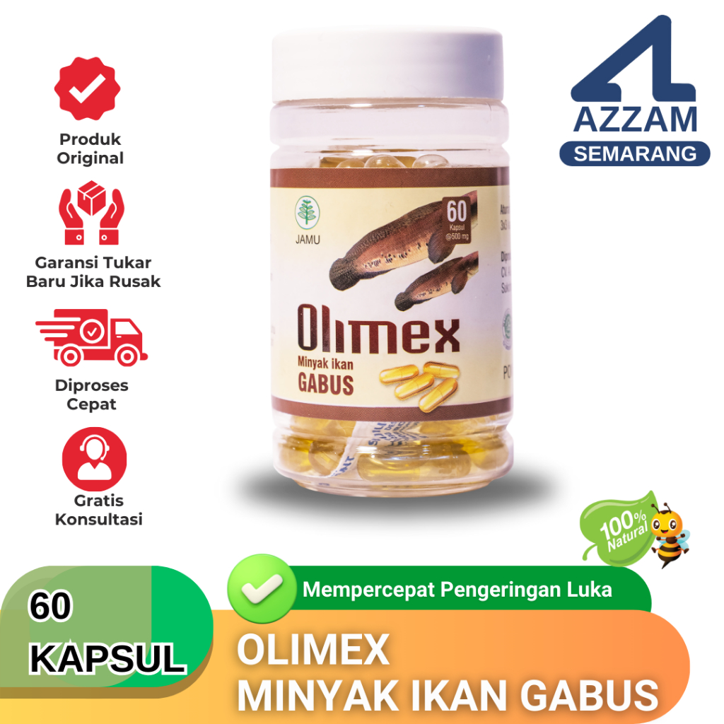 Jual OLIMEX Minyak Ikan Gabus 60 Kapsul - Herbal Pengering Luka Pasca Operasi Original Ikan ...