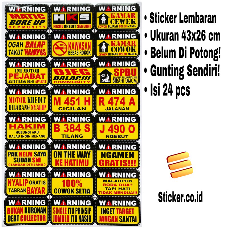 Jual Sticker Lembaran Warning Isi 24 Pcs | Shopee Indonesia