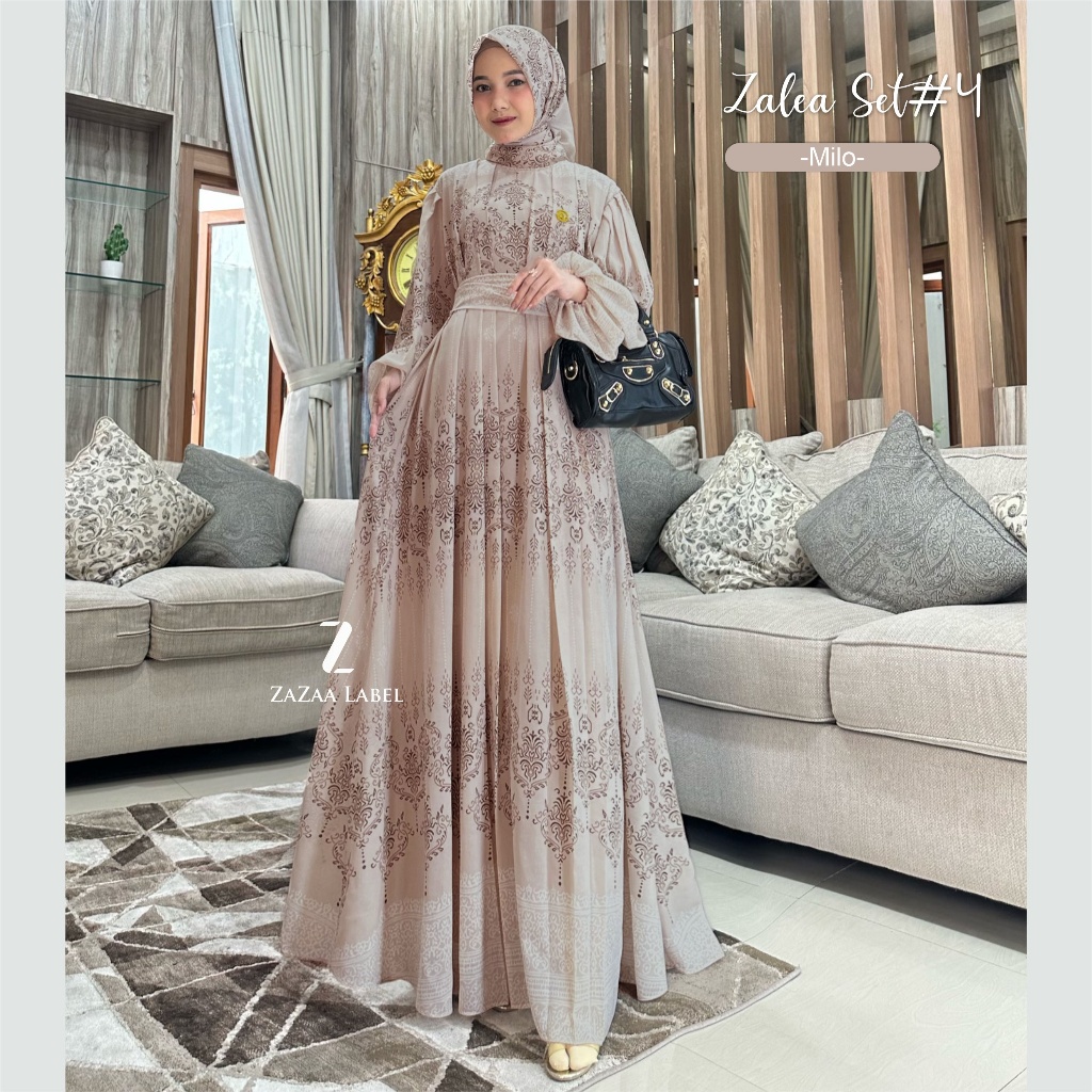 Jual Zazaa Label - Zalea set jilbab ceruti babydoll gamis motif formal ...