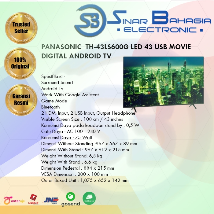 Jual PANASONIC TH-43LS600G LED 43 USB MOVIE DIGITAL ANDROID TV (NEW) (KHUSUS BANDUNG) | Shopee ...