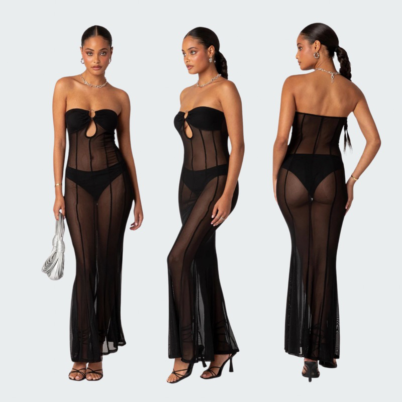 Jual Sesil maxi sheer dress sexy dress transparent | Shopee Indonesia