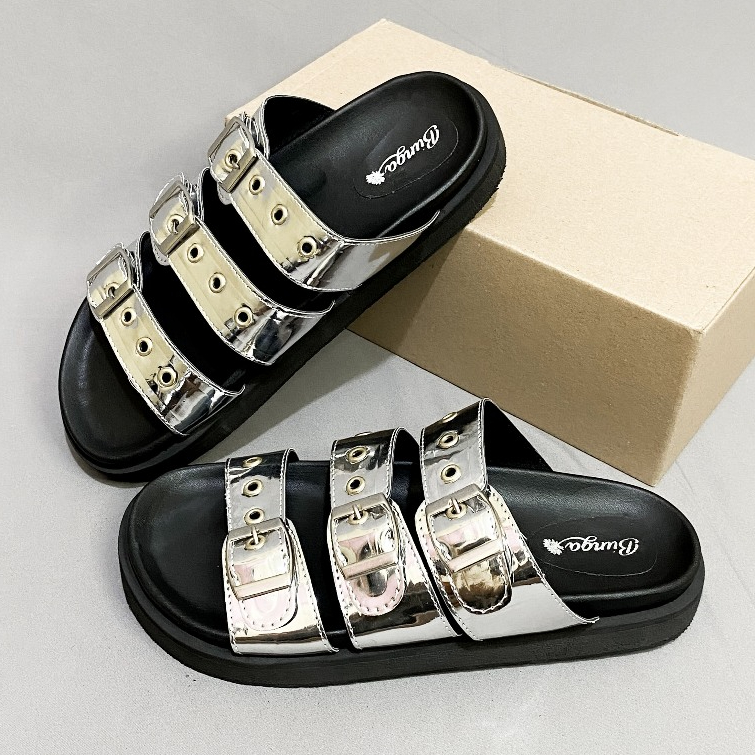 Jual Bunga Sandal Sylina Silver Series / Sandal birken / Sandal flat ...