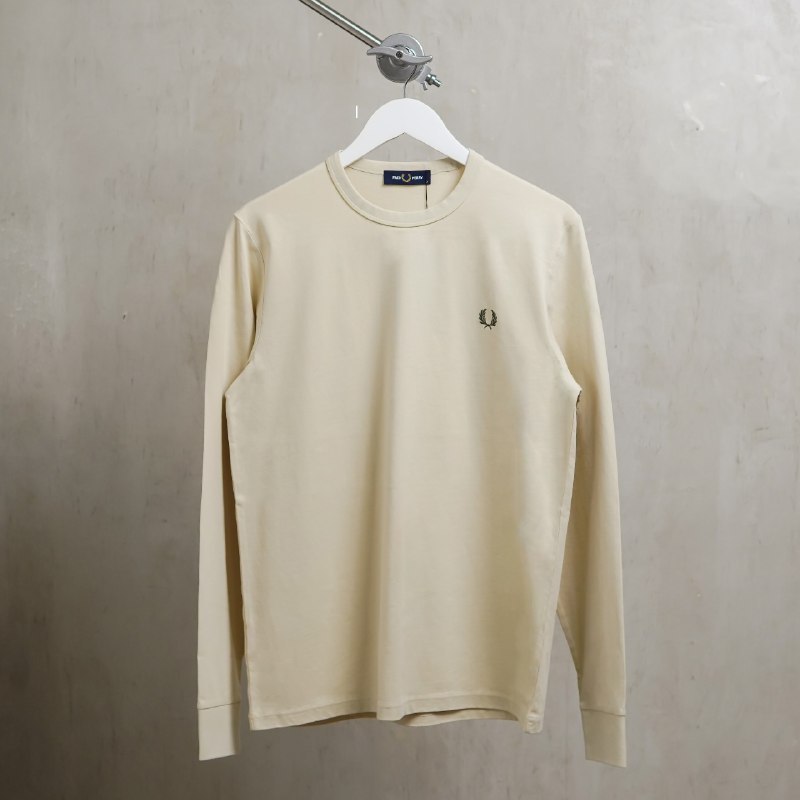 Jual KAOS FRED PERRY 3D FONT LOGO GREY BACK CREAM LONG SLEEVE 100% ORI ...