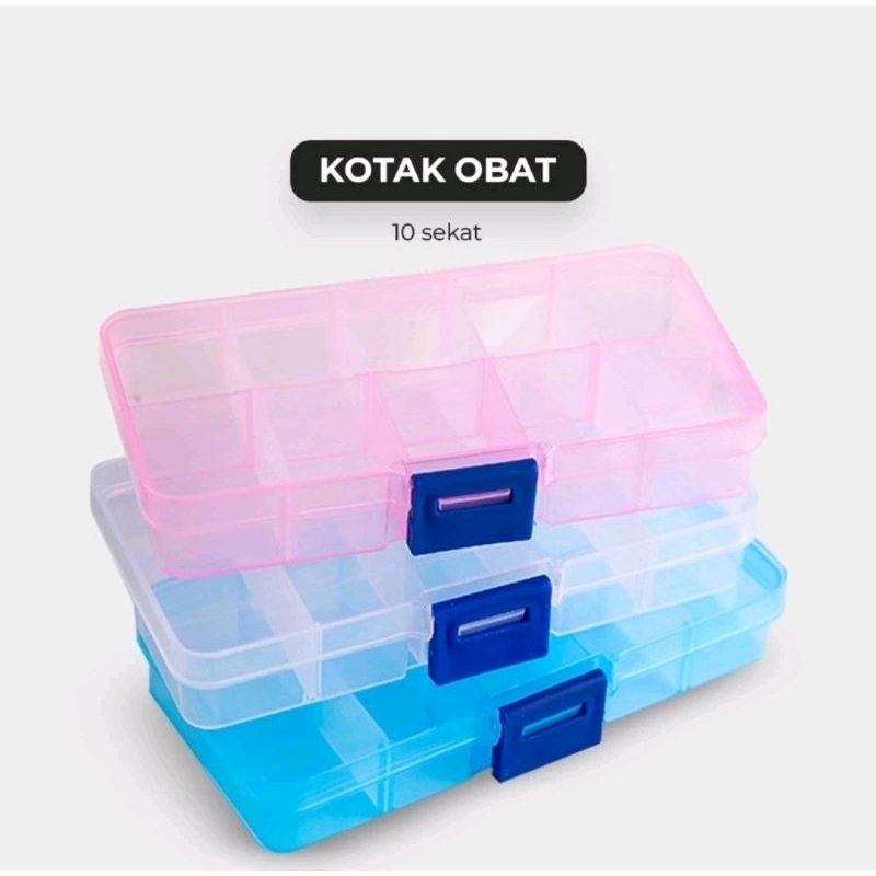 Jual Kotak Plastik Box Penyimpanan Obat Kancing Mini 10 Sekat Serbaguna ...