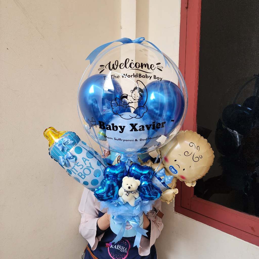 Jual Buket Balon Foil Kado Wisuda Ulang Tahun kelahiran Baby Boy Baby ...