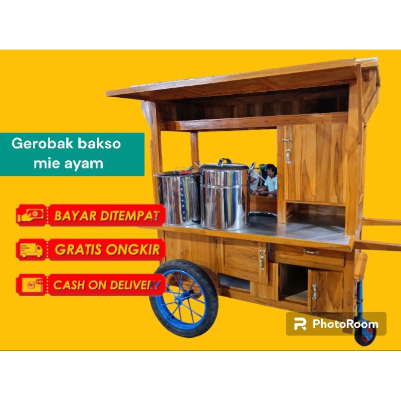 Jual gerobak bakso mie ayam kayu jati roda tiga dan dua dandang ...